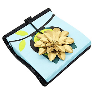 OwlGift Black Flat Napkin Holder w/Golden Flower Weighted Arm, Metal Cocktail Napkin Dispenser, Kitchen Counter Paper Towel Storage, Dining Table Organizer