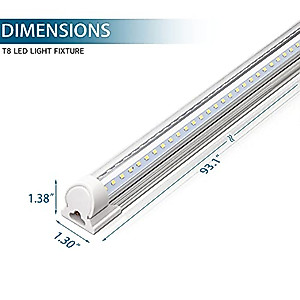 Barrina 8FT LED Shop Light, 72W 9000LM 6500K, Clear Cover Linkable LED Tube Lights, Integrated T8 Light Fixture, V Shape LED Ceiling Lights for Garage, Warehouse, Workshop, 6 Pack