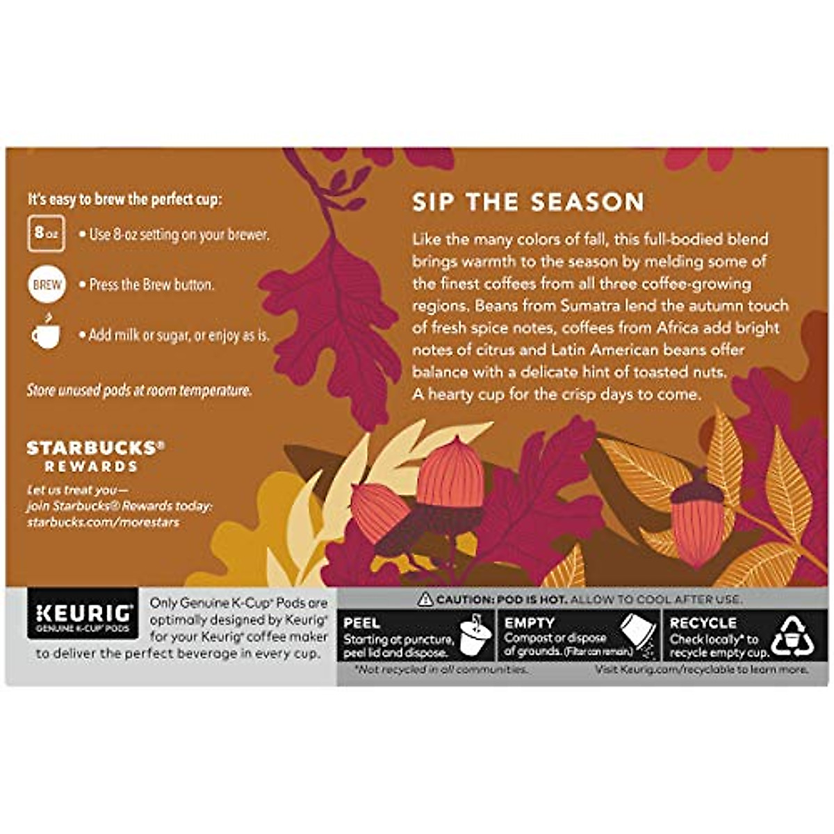 Fall Blend Medium Roast Coffee Single Serve Pods for Keurig Brewers, 1 box of 10