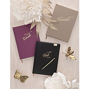 Designworks Ink Bad Ideas Black 7.25" x 10.25" Jumbo Journal Notebook with Cloth Cover, Gold Accents, Lined Pages, Ribbon Marker for Work, Writing, Journaling