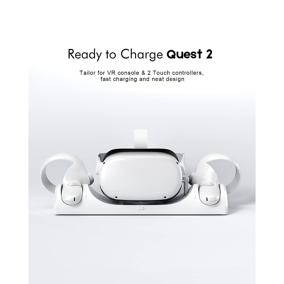 BINBOK VR Charging Dock for Meta Quest 2 with LED Light, Magnetic Charging Station for Oculus Quest 2 VR Headset and Touch Controllers, with 2 Rechargeable Batteries/Type-C Charger Cable