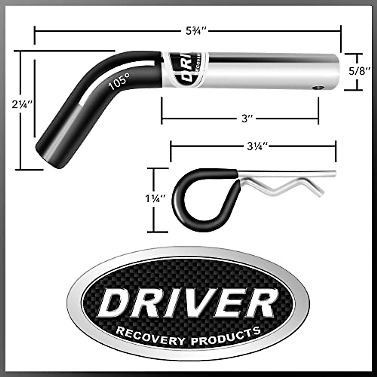Driver Recovery Products 5/8 Inch Trailer Hitch Pin and Clip for 2" Receiver - Heavy Duty Class III & IV 10,000 Pound (5-Ton) Towing Capacity