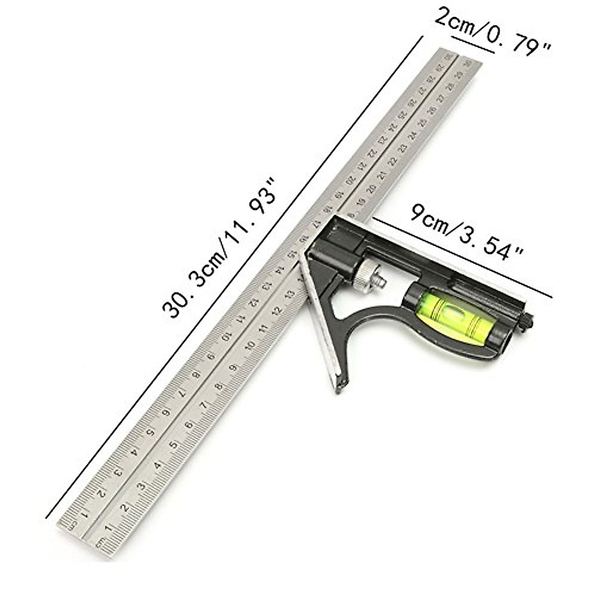 CREATIVE HOBBIES Universal Combination Angle Ruler Try Square Measuring Tool 300mm Adjustable Stainless Steel Multifunctional Combination Angle Protractor Right Angle Ruler Small Base 30cm