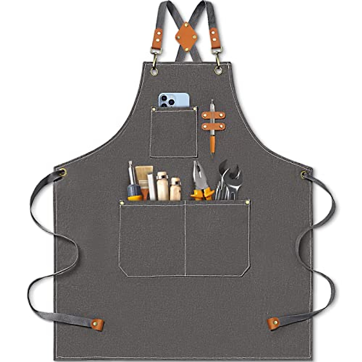 NLUS Chef Apron for Men, Heavy Duty Cotton Canvas Apron Cross Back Apron with Adjustable Straps and Large Pockets