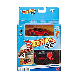 Hot Wheels Rc Tesla Roadster in 1:64 Scale, Remote-Control Toy Car with Controller & Track Adapter, Works On & Off Track