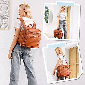 Leather Diaper Bag Backpack with Changing Pad - Multi-Function Large Capacity Baby Bag with Adjustable Shoulder Strap & Stroller Straps