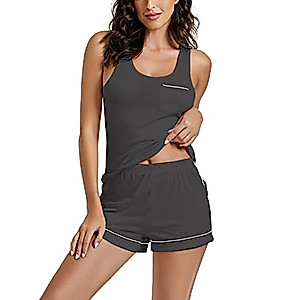 LYANER Women's 2 Piece Pajama Set Scoop Neck Pocket Sleeveless Tank Top Sleepwear with Shorts PJ Gray Small