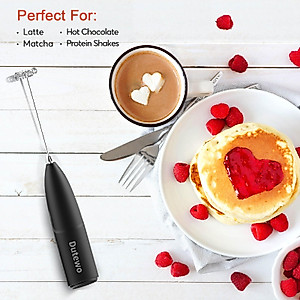 Hand Mixer Milk Frother for Coffee - Dutewo Frother Handheld Foam Maker for Lattes, Electric whisk Drink Mixer Mini Foamer for Cappuccino, Frappe, Matcha, Hot Chocolate, Black