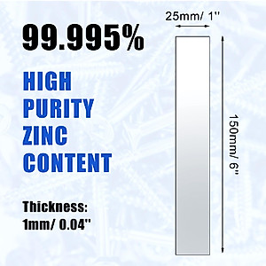 Yaocom 10 Pcs Pure Zinc Anode Sheet (99.995% Pure) for Zinc Plating and Zinc Electroplating, Zinc Electrode Strip 0.04' 'x 1'' x 6'' / 1mm x 25mm x 150mm