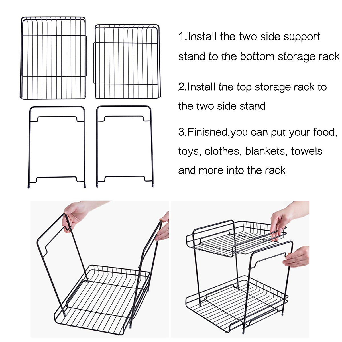 2 Tier Cabinet Organizer, Lainrrew Stackable Under Sink Organizer Mesh Basket Under the Sink Storage Organizer Shelves Rack for Home, Kitchen, Bathroom, Countertop (Black)