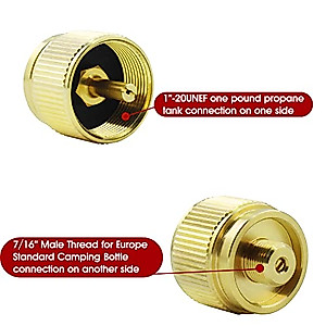 MENSI Propane Gas Camping Stove Adapter 1LB Small Tank Convert to EN417 Bottle Thread 7/16" Brass Adapter