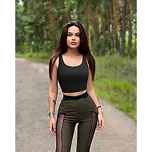 OQQ Women's 3 Piece Tank Shirt Ribbed Seamless Workout Exercise Yoga Sleeveless Crop, Black Grey Beige, Large