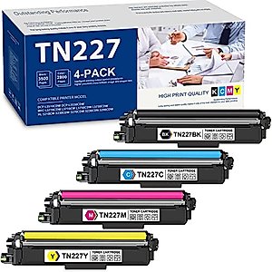 (TN-227, 4-Pack) TN227BK TN227C TN227M TN227Y Toner Cartridge, NUC Compatible Replacement for Brother TN227 Cartridges Works with HL-3210CW HL-3230CDN HL-3230CDW HL-3270CDW Printer Ink, 1BK+1C+1M+1Y