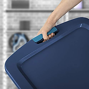 Sterilite 14489604 26 Gallon/98 Liter Latch and Carry, True Blue Lid and Clear Base with Blue Aquarium Latches, Pack of 4