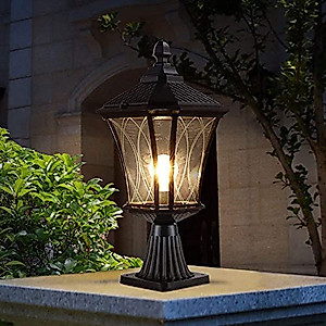 MODEBHD European Vintage Glass Lantern Pillar Column Light External Rainproof Aluminum Landscape Waterproof Retro Column Lamp Outdoor Table Lamp Lawn Garden Fence Lights Street Post Light