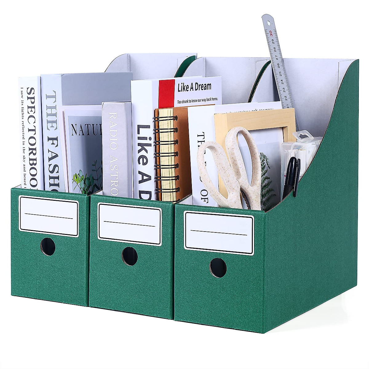 komstuon Magazine File Holder(6 Pack), Cardboard Magazine File Holder,Document Organizer,Desk File Organiser For School, Office, Home Magazine File Storage