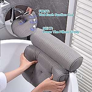 OMYSTYLE Bath Pillows for Tub, Bathtub Pillows with Soft 5D Air Mesh & 5 Large Suction Cups, Quick Dry Spa Bath Pillow for Neck, Head, Shoulder and Back Support - Soft, Non-Slip, Extra Thick | Gray