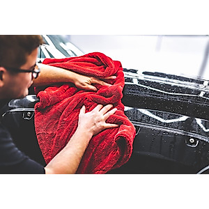 The Rag Company - The 1500 - Heavy Duty Microfiber Drying Towel; Perfect for Trucks, Commercial Vehicles, RVs, Boats, and More; Premium 70/30 Blend Twist Loop Design, 1500gsm, 30in x 30in, Red