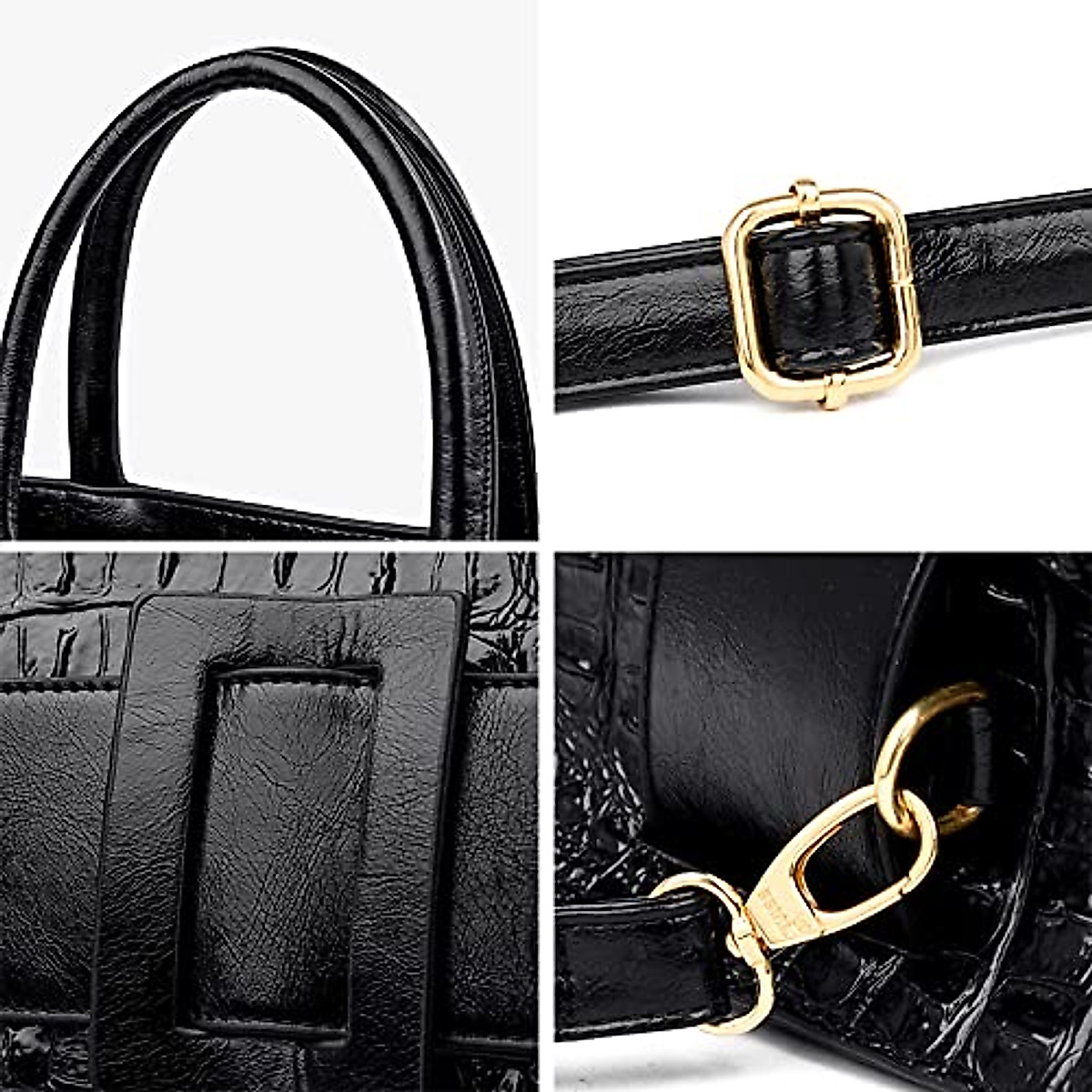 GJGJTER Vintage Top-handle Handbags Purse Satchel for Women PU Crocodile Pattern Tote Commuter Bag Crossbody Shoulder Bag-Coffee