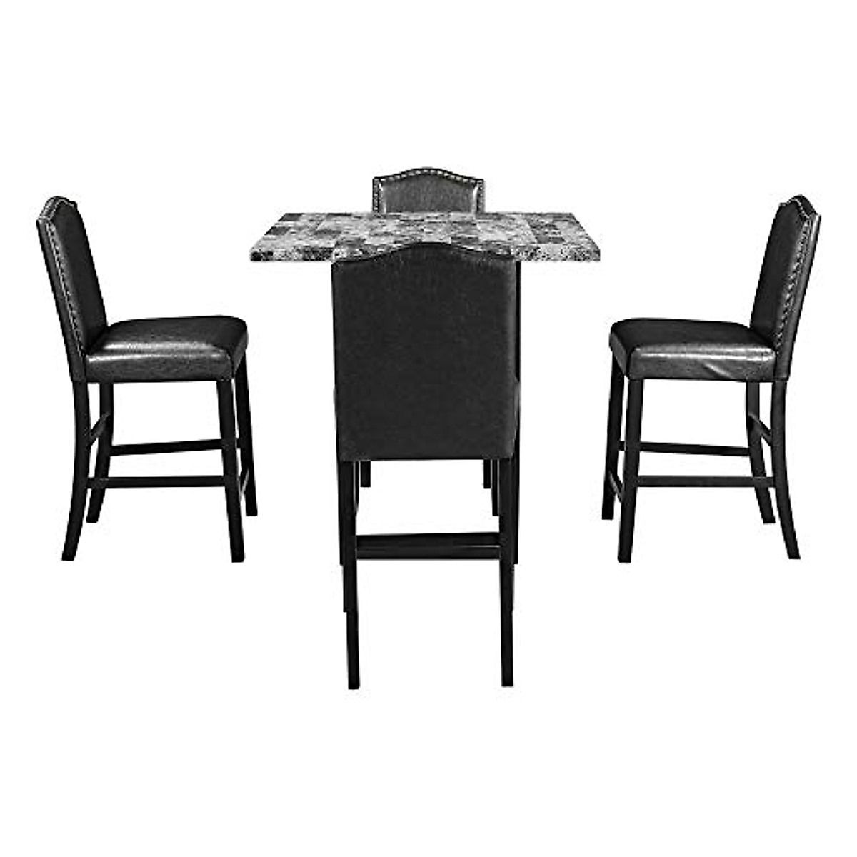 TARTOP Set 5 Piece Matching Bottom Shelf for Dining Room, Faux Marble Kitchen 4 Persons,Black Chair+Gray Table