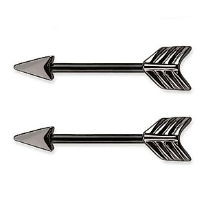 Forbidden Body Jewelry Pair of 14g 12mm Black IP Plated Surgical Steel Arrow Nipple Piercing Barbells