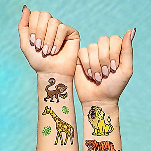 xo, Fetti Jungle Temporary Tattoos for Kids - 30 styles | Zoo, Boys + Girl Craft, Birthday Party Supplies, Safari Baby Shower
