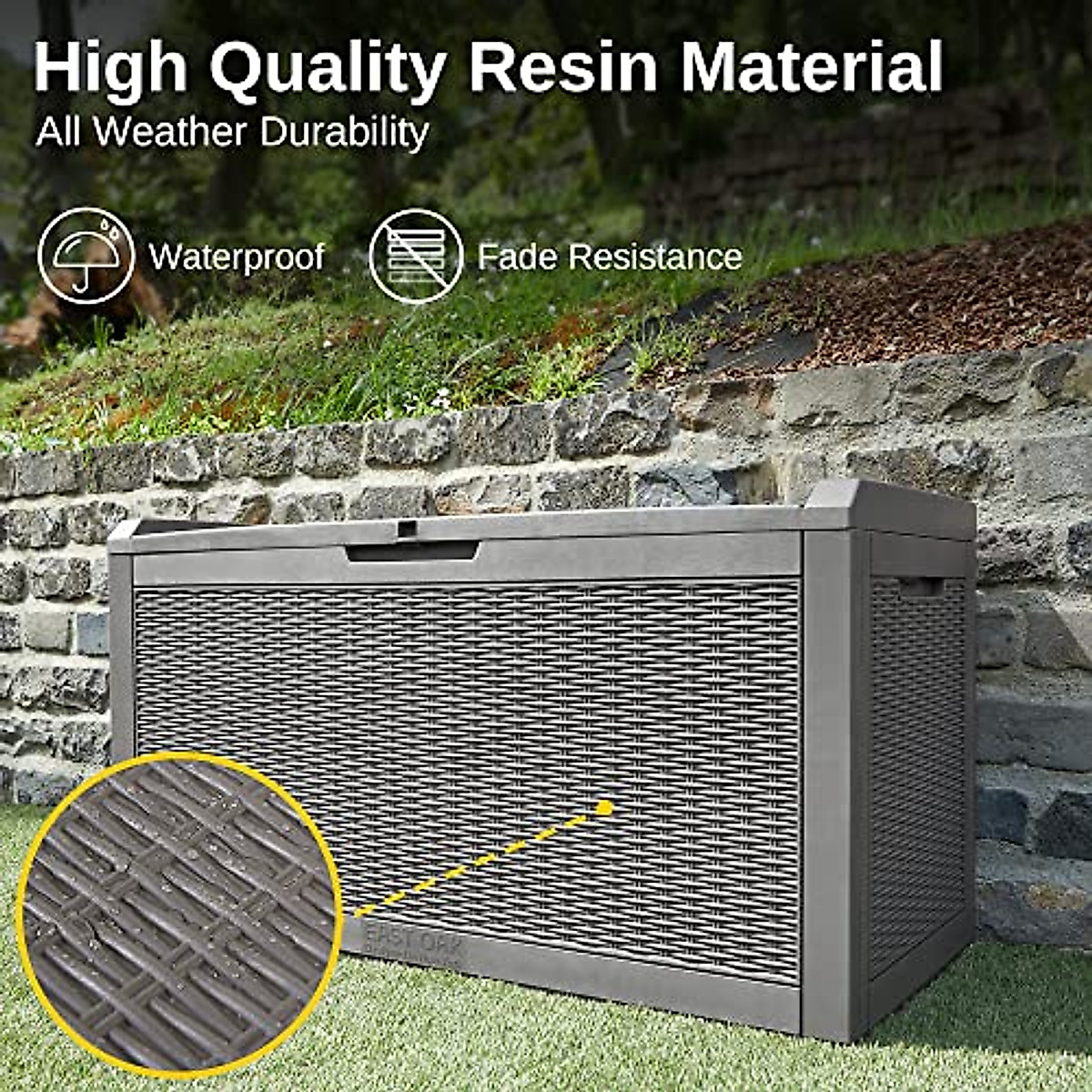 EAST OAK 100 Gallon Large Deck Box, Outdoor Storage Box with Padlock for Patio Furniture, Patio Cushions, Gardening Tools, Pool Supplies, Waterproof and UV Resistant, 660lbs Weight Capacity, Grey