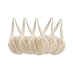 WHITEWRAP Cotton Mesh String Reusable Bag Long Handle Net Tote Bag| 13"x14" | 2-Pack | Natural | Reusable Grocery Bags, Vegetable Bag, Shopping bag, Hand bag