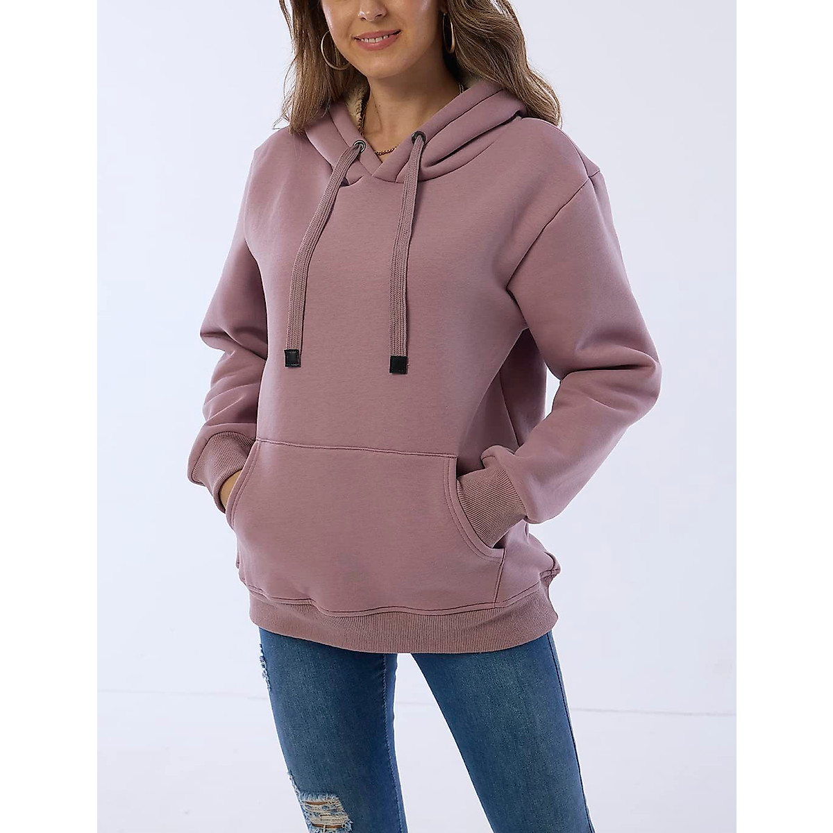 Fenclushy Womens Winter Hoodies Warm Fleece Sherpa Lined Pullover Hooded Sweatshirt(Purple,M)