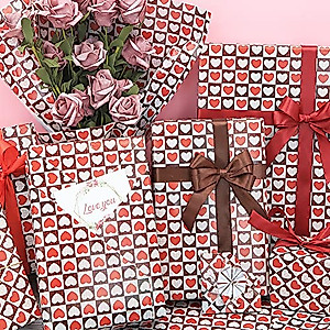 Father's Day Wrapping Paper,6 Folded Sheets Red Heart Plaid Love Heart Gift Wrapping Paper Wife Mother Couple Female Girl Gift Wrap Paper Wedding Anniversary Birthday Valentine's Day,20 x 28 inches