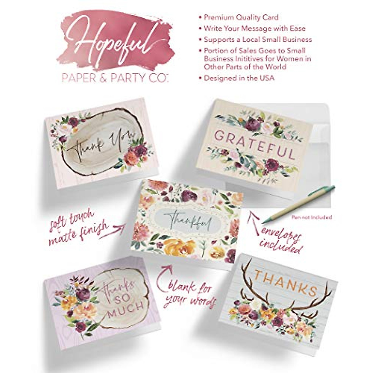 Rustic Thank you cards, floral thank you cards, thank you cards floral, floral stationary, chic thank you cards (25 pack)