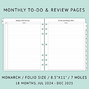 2024 Monthly Planner Refill Folio Size, 12 Months Run January 2024 to December 2024, Two Pages Per Month, 8-1/2" x 11", Size 5