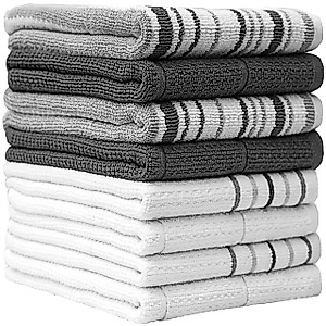 Pack of 8 Premium Kitchen Towels Set - Striped Waffle Yarn Dyed Kitchen Hand Towels - Large, 420 GSM, Ultra Absorbent - Dish Towels for Drying Dishes - Cotton Tea Towels - Kitchen Hand Towels - Grey
