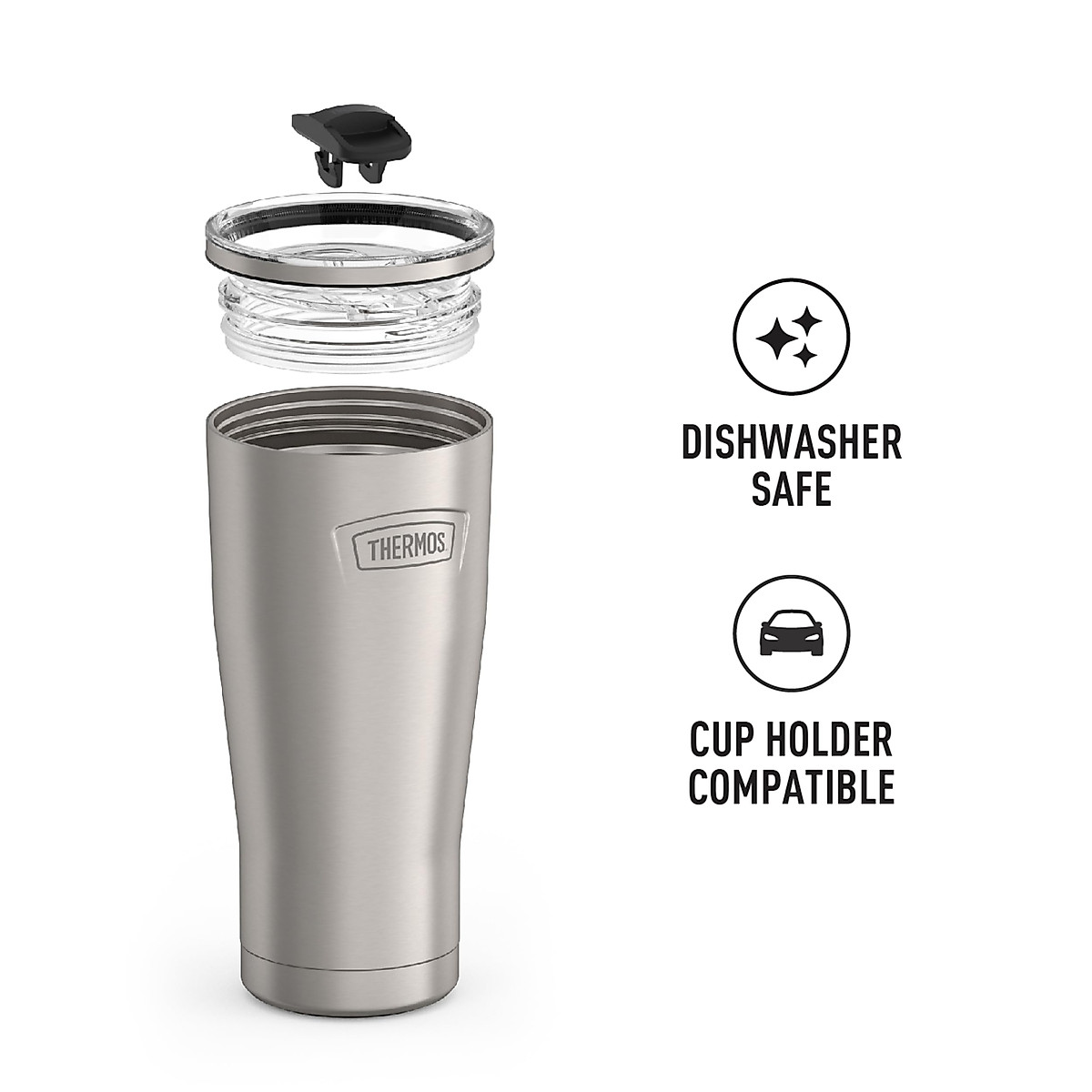 THERMOS ICON SERIES, Stainless Steel Cold Tumbler with Slide Lock, 24 Ounce, Matte Stainless Steel