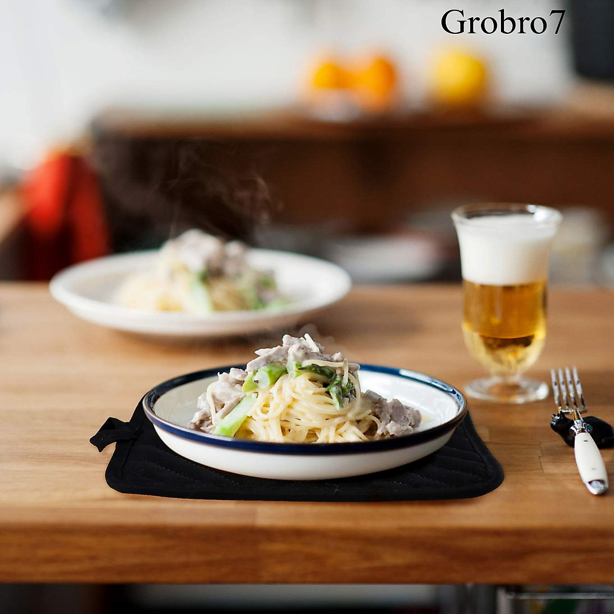 GROBRO7 5Pack Cotton Pocket Pot Holder Set Kitchen Heat Resistant Potholder Machine Washable Potholders Bulk Oven Mitts Black Plain Hot Pads Trivet for Baking Cooking with Pocket 7x9