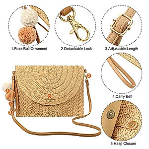 Frienda Straw Shoulder Bag Clutch Straw Crossbody Bag Beach Straw Handmade Bag Woven Rattan Bag for Women Envelope Wallet (Light Brown)