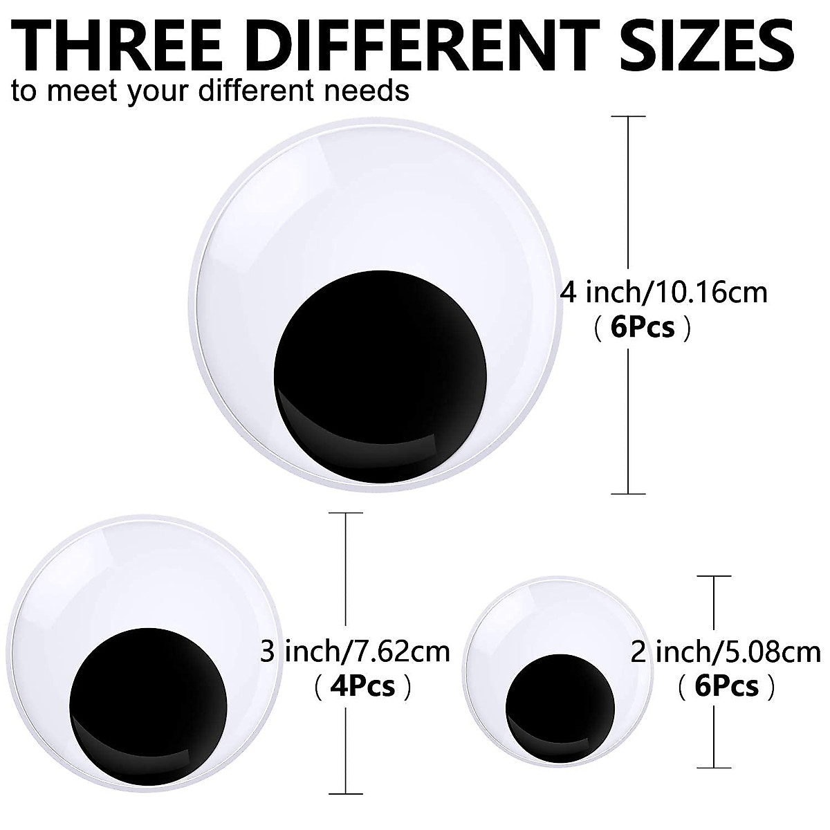YGAOHF 16 Pieces Giant Googly Eyes - 2 Inch 3 Inch 4 Inch Large Googly Eyes Self Adhesive, Big Googly Eyes Wiggle Eyes for Crafts