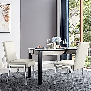 KithKasa Modern Faux Leather Upholstered Dining Chairs Set of 2, Armless White Accent Chairs with Chromed Metal Legs for Kitchen Dining Room