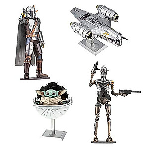 Metal Earth Fascinations Premium Series 3D Metal Model Kits Star Wars Mandalorian Set of 4 - The Mandalorian - The Child - IG-11 - Razor Crest