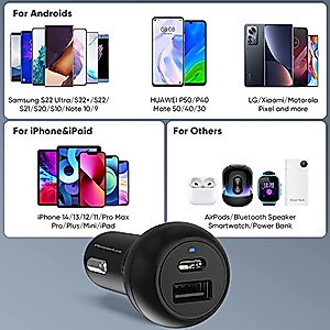 USB C Car Charger Adapter, Car USB Charger Multi Port 38W Car Charger iPhone, PD 20W& QC 18W Cigarette Lighter Adapter, USB C Car Charger Fast Charging iPhone 14/13/12, iPad Air/Pro,S20/S10,Note 20/10