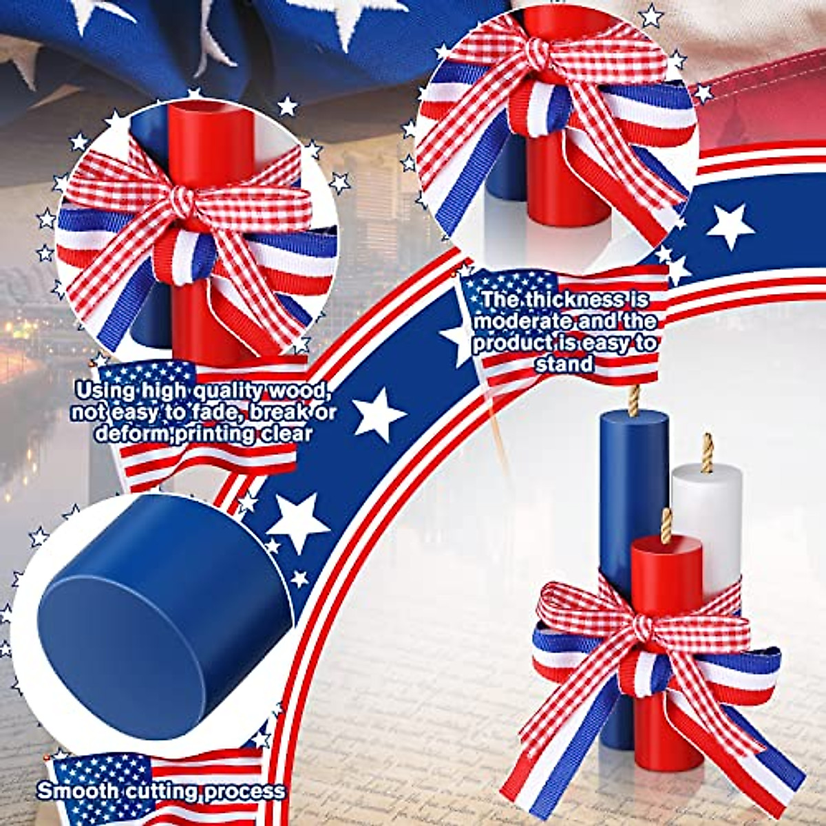 July 4th Patriotic Tiered Tray Decor Patriotic Rustic Firework Decor Memorial Day Wood Signs Fourth of July Centerpieces Independence Day Wooden Table Decoration for Home Tables (Cute Style)