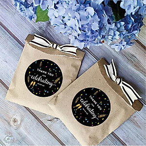 Fedyufook 2 Inch Black Thank You For Celebrationg With Us Label Stickers,Round Birthday Wedding Graduation Party Stickers,50-Pack