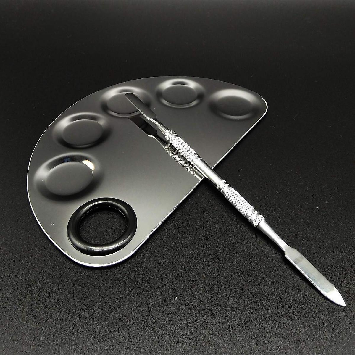TIHOOD 2PCS 5-well / 3-well Makeup Palette with Spatula, Stainless Steel Nail-art Cosmetic Artist Mixing Palette for Mixing Foundation 6''x4'' Silver