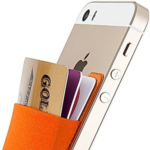 Sinjimoru Basic Cell Phone Wallet Stick on, Card Holder for Back of Phone Working as Adhesive Stretchy iPhone Wallet. Sinji Pouch Basic 2 Orange
