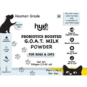 HYE FOODS Instant Goat's Milk with Probiotics - Best Natural Dog Food & Cat Food Supplement 17.62oz (500g)