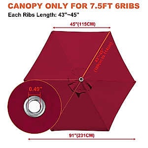 EliteShade USA 7.5FT Patio Umbrella Replacement Canopy Market Outdoor Umbrella Cover (CANOPY ONLY)(Burgundy)