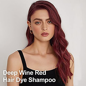 Hair Dye Shampoo 3 in 1, Deep Wine Red Hair Dye 16.9 FL Oz, Deep Wine Red Hair Shampoo, Semi-Permanent Hair Dye Shampoo, 100% Gray Hair Coverage, Effect in 5 Minutes, Lasts 30 Days Hair Color Shampoo (deep wine red)