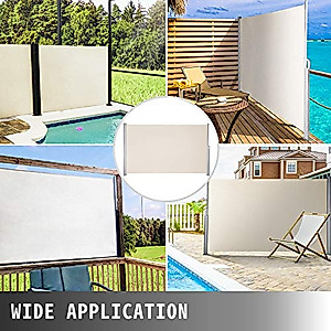Beige Retractable 71''*118'' Awning--Rugged Full Aluminum Rust-Proof; Patio Sunshine Screen; Privacy Divider; Wind Screen. Longer Service Life, Suitable for Courtyard, Roof Terraces and Pools