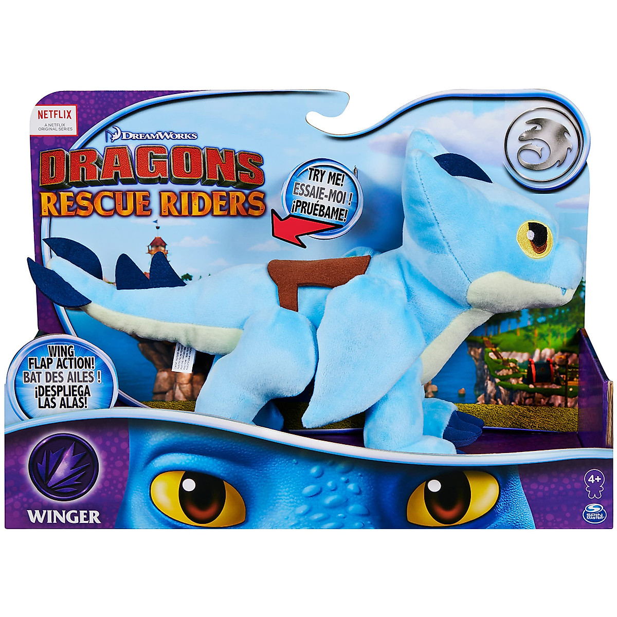Dreamworks Dragons Rescue Riders, Deluxe Winger 15-inch Plush Dragon with Moving Wings