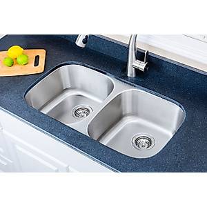 Wells Sinkware CMU3318-88-1 Stainless Steel Kitchen Sink Package, 33" 50/50 8" Deep, Brushed Matte Finish
